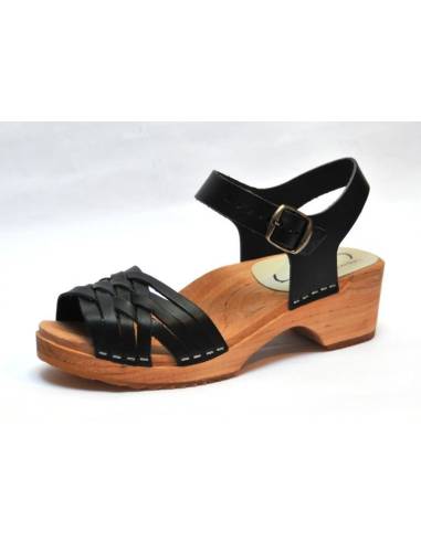 Swedish wooden sandals for women leather braided red brown or nature